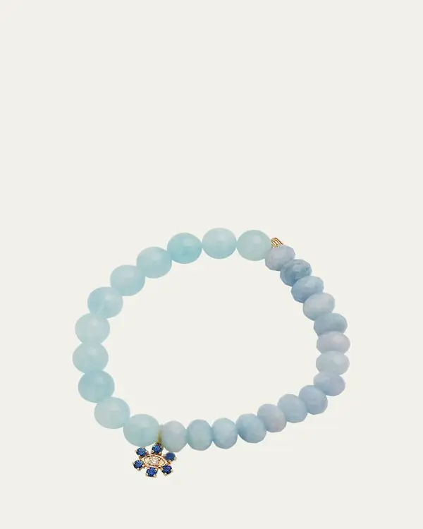 SYDNEY EVAN Aqua Beaded Bracelet With Sapphire And Diamond Flower Charm - Multicolor