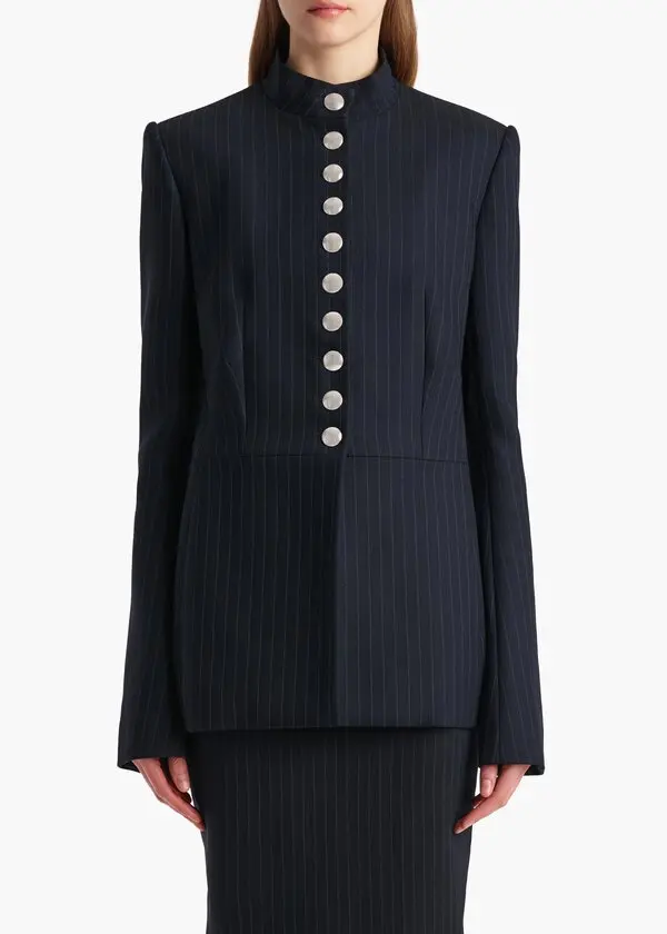 Khaite Samuel Leather Jacket - Navy/white