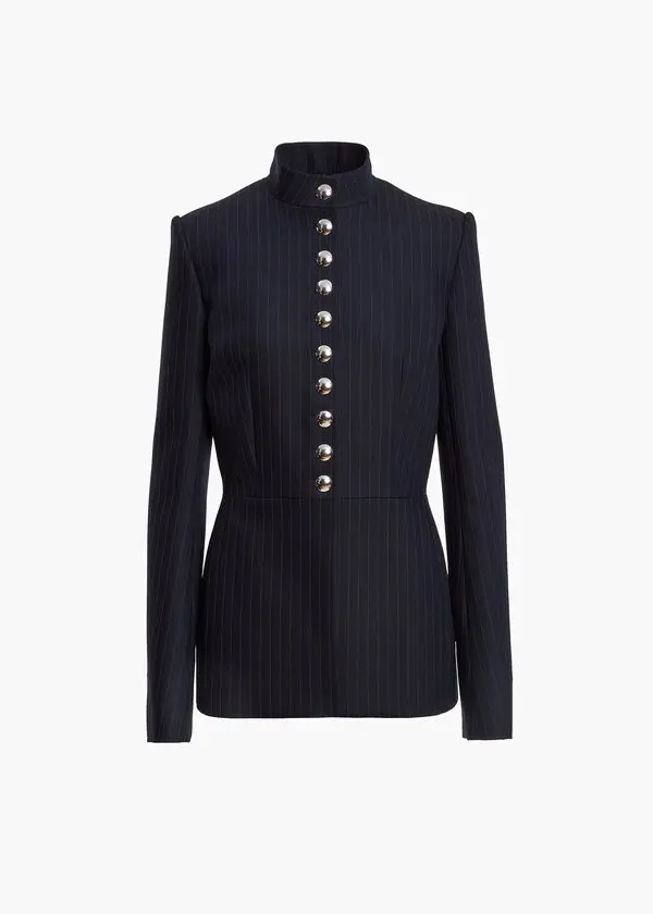 Khaite Samuel Leather Jacket - Navy/white