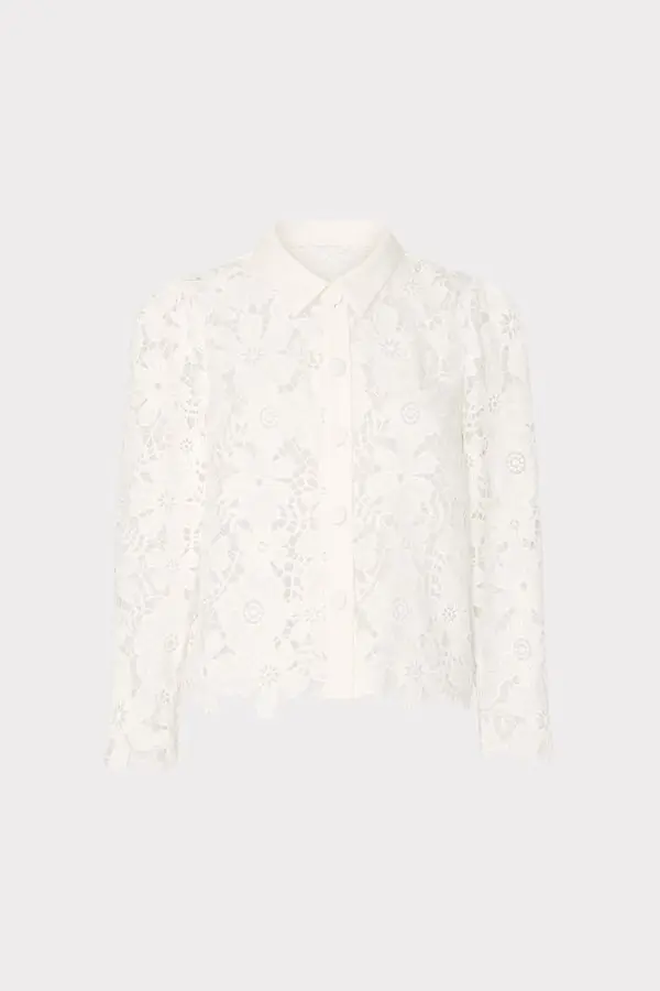 MILLY Roja Lace Long Sleeve Top - White