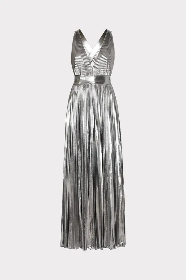 knee length dresses for ladies Imanie Draped Lamé Gown main image 1