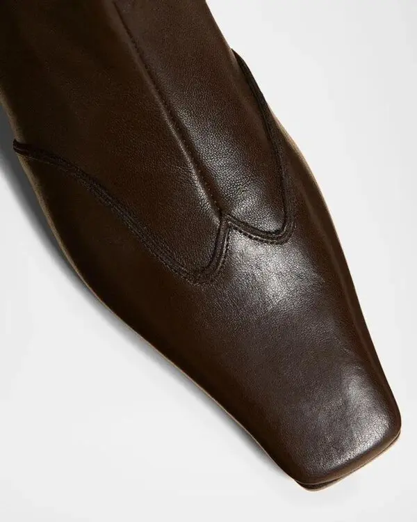 Khaite Nevada Stretch Leather Ankle Booties - Dark Brown