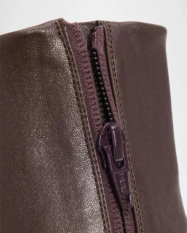 Khaite Nevada Stretch Leather Ankle Booties - Dark Brown