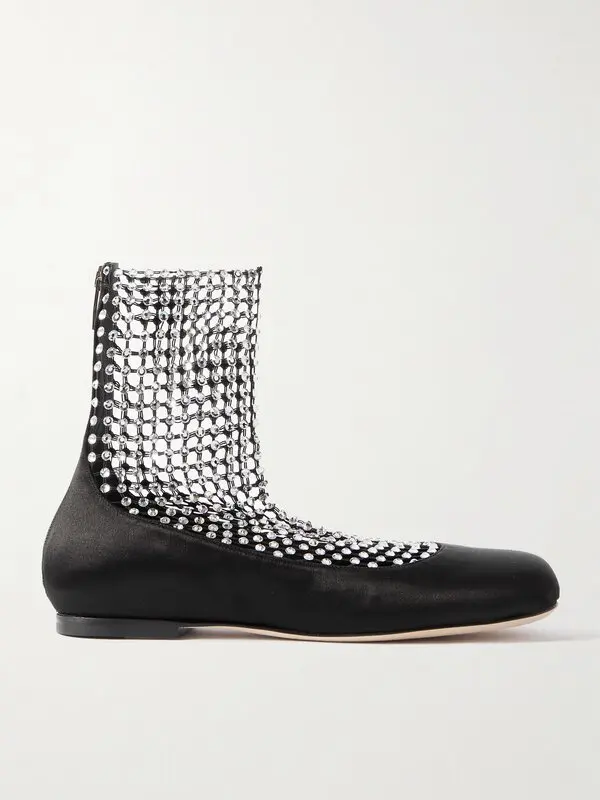 Rene Caovilla Crystal-embellished Satin Ballet Flats