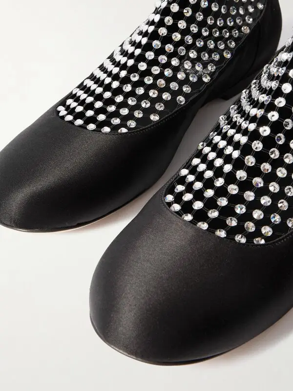 Rene Caovilla Crystal-embellished Satin Ballet Flats