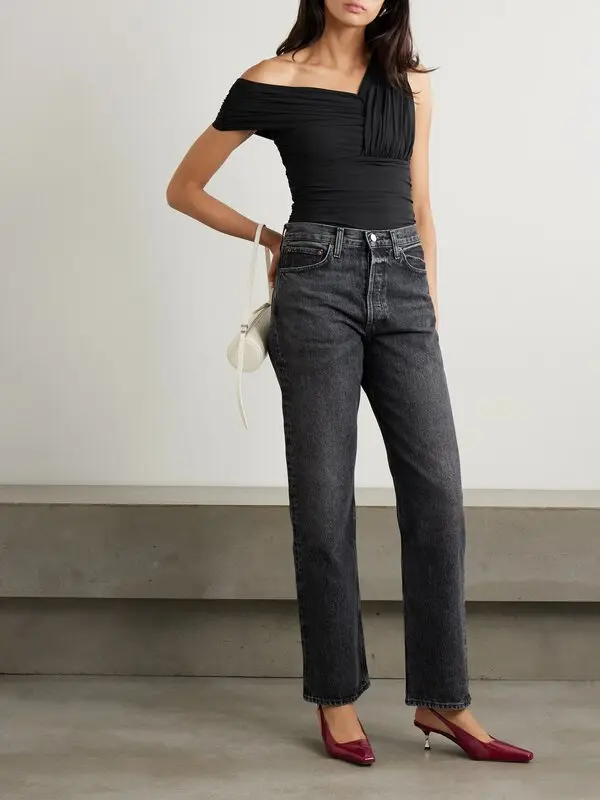 AGOLDE Etienne Off-the-shoulder Ruched Stretch-jersey Thong Bodysuit