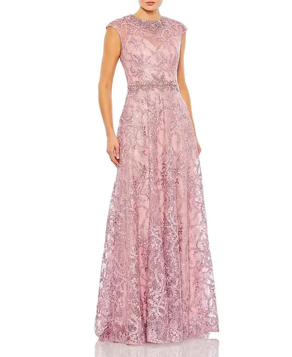 Mac Duggal Embroidered Cap-sleeve A-line Gown - Rose