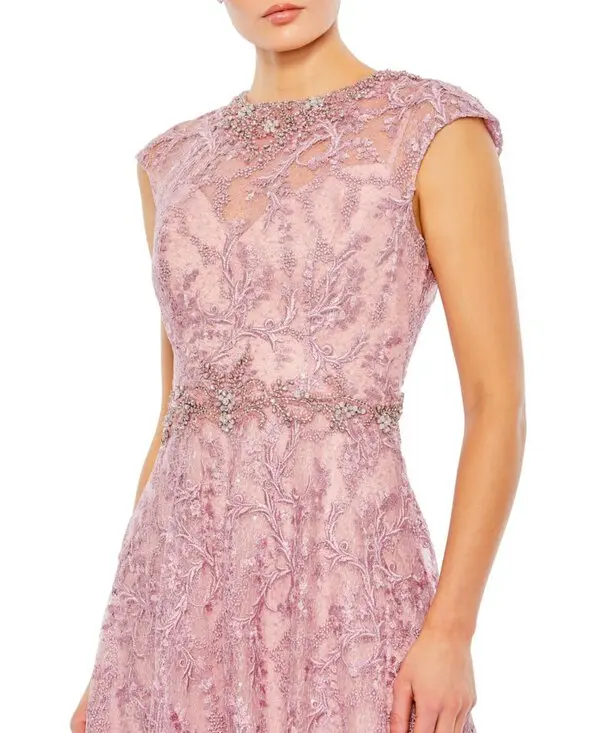 Mac Duggal Embroidered Cap-sleeve A-line Gown - Rose