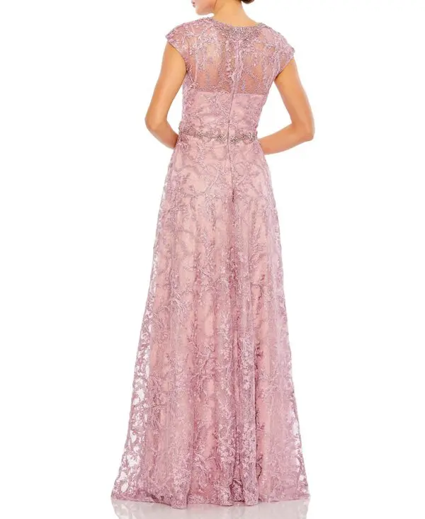 Mac Duggal Embroidered Cap-sleeve A-line Gown - Rose