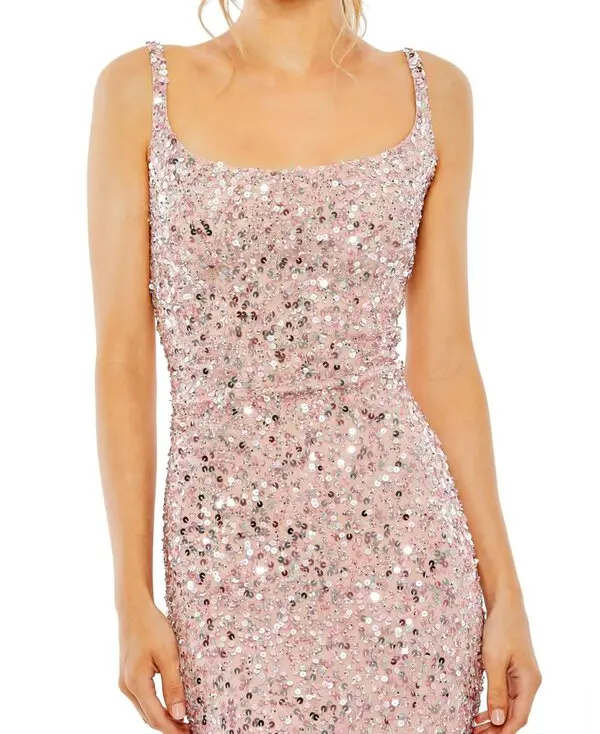Mac Duggal Sequined Low Back Slip Gown - Pink