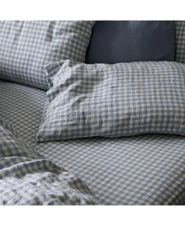 PIGLET IN BED Gingham Linen Fitted Sheet