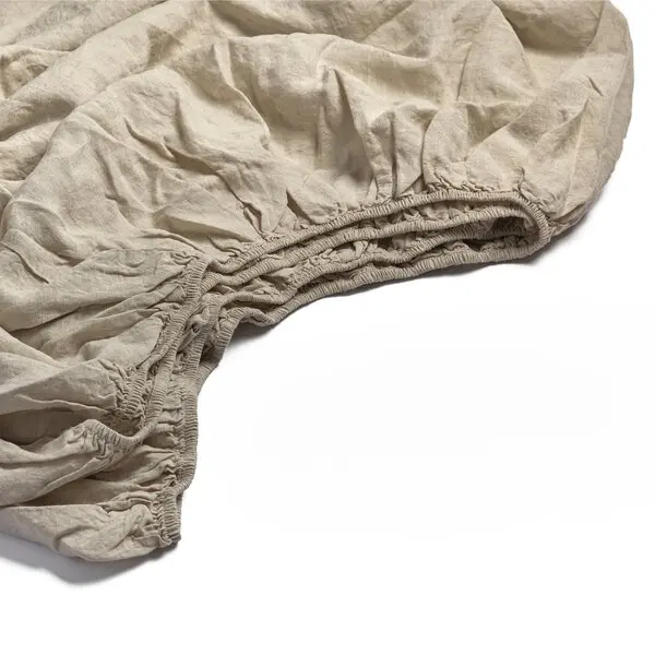 PIGLET IN BED Linen Blend Fitted Sheet - Oatmeal