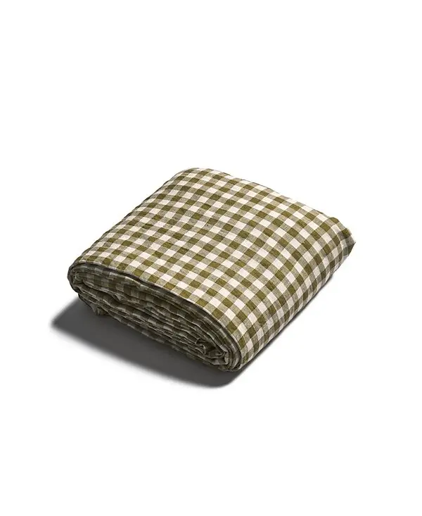 PIGLET IN BED Gingham Linen Blend Duvet Cover - Botanical Green Gingham