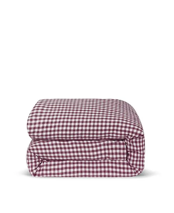 PIGLET IN BED Gingham Linen Blend Duvet Cover - Plain Berry