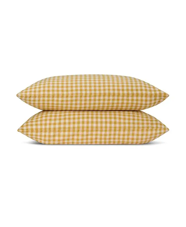 PIGLET IN BED Gingham Linen Blend Pillowcase Pair - Honey Gingham