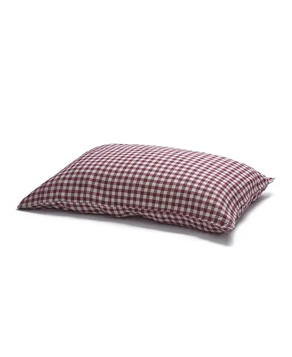 PIGLET IN BED Gingham Linen Blend Pillowcase Pair - Berry Gingham