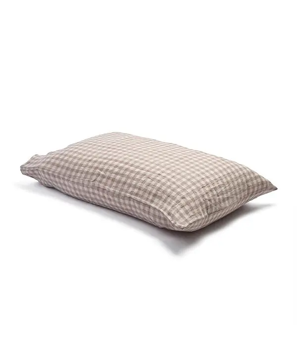 PIGLET IN BED Gingham Linen Blend Pillowcase Pair - Mushroom Gingham