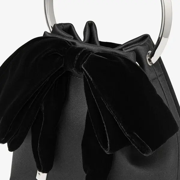 JIMMY CHOO Bon Bon Satin Bucket Bag With Velvet Bow - Black
