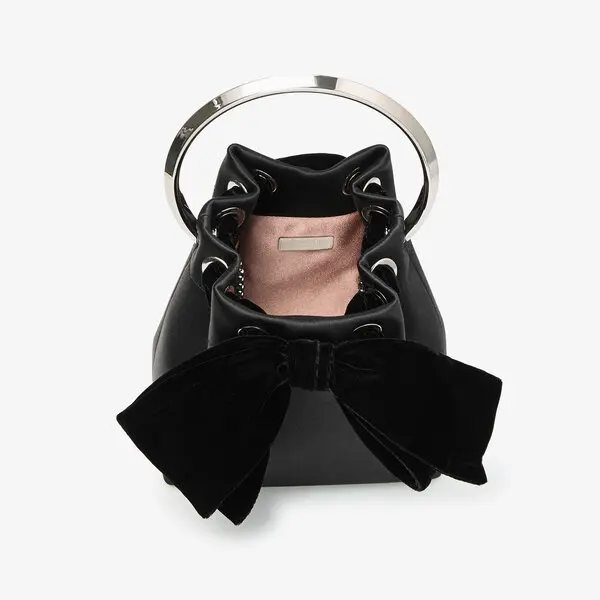 JIMMY CHOO Bon Bon Satin Bucket Bag With Velvet Bow - Black