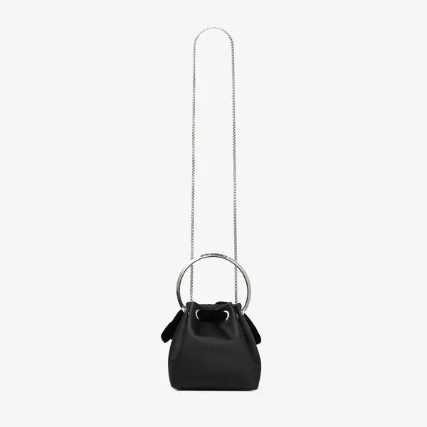 JIMMY CHOO Bon Bon Satin Bucket Bag With Velvet Bow - Black