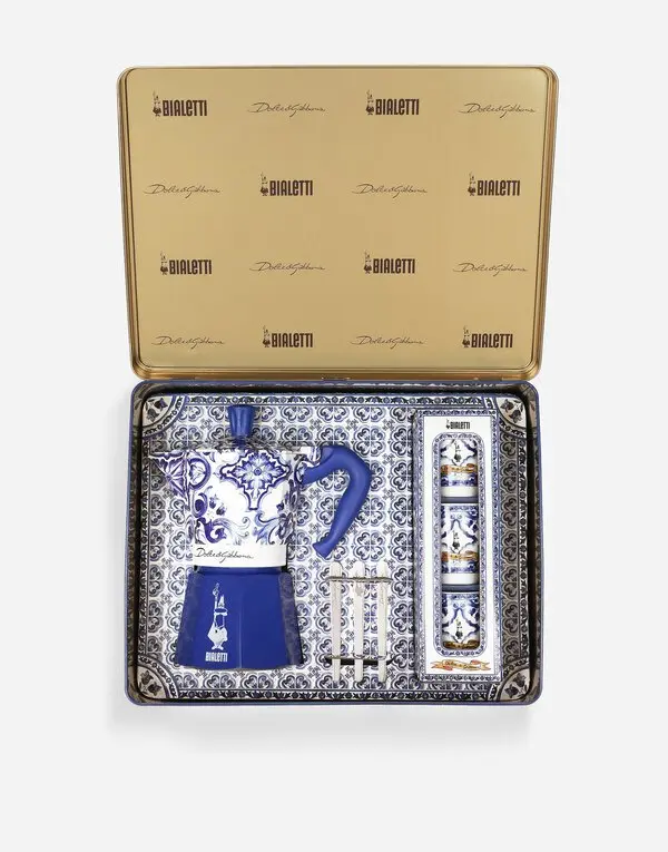 Dolce & Gabbana Moka Box Large + 3 Porcelain Cups & 3 Silver Stir Sticks Bialetti - Multicolor