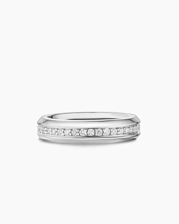 David Yurman Beveled Band Ring In 18k White Gold With Diamonds
