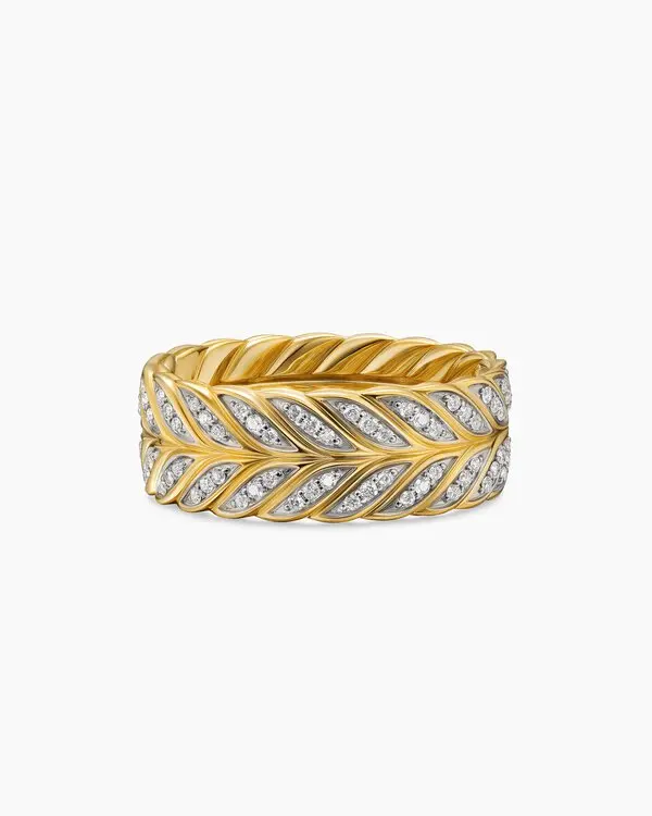 David Yurman Chevron Pavé Band Ring In 18k Yellow Gold - Diamond