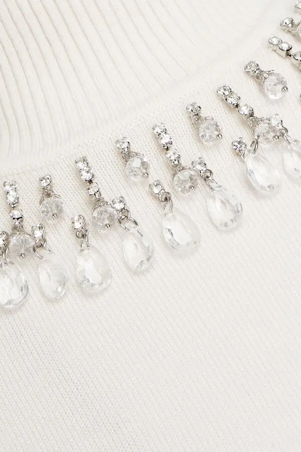 Zimmermann Cropped Crystal-embellished Wool Turtleneck Sweater - Off-white