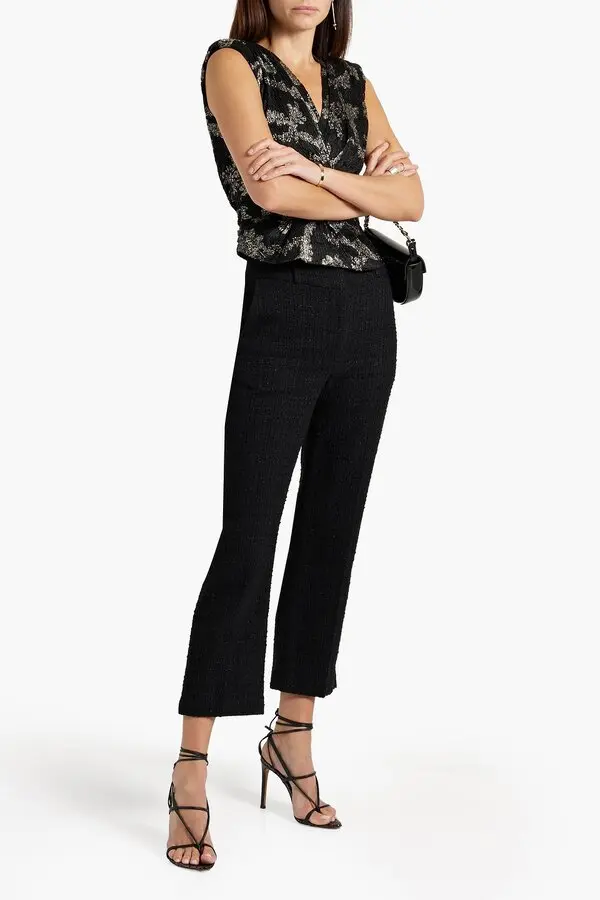 IRO PARIS Abema Cropped Metallic Tweed Flared Pants - Black