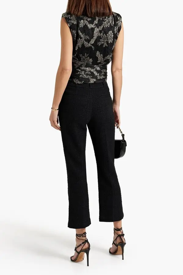 IRO PARIS Abema Cropped Metallic Tweed Flared Pants - Black