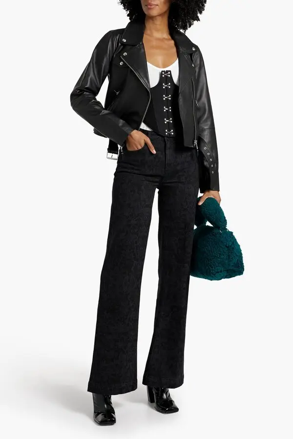 Paige Leenah Printed Wide-leg Jeans - Black