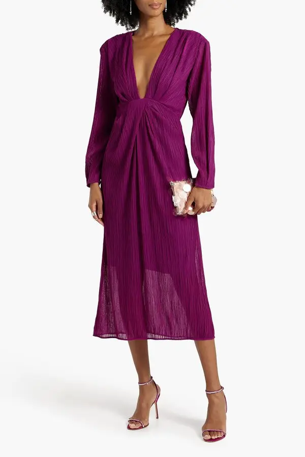 IRO PARIS Alofi Plissé Mesh Midi Dress