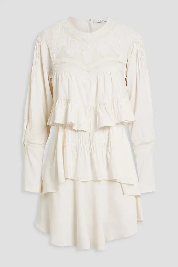 IRO PARIS Micha Mesh-paneled Tiered Crepe Mini Dress