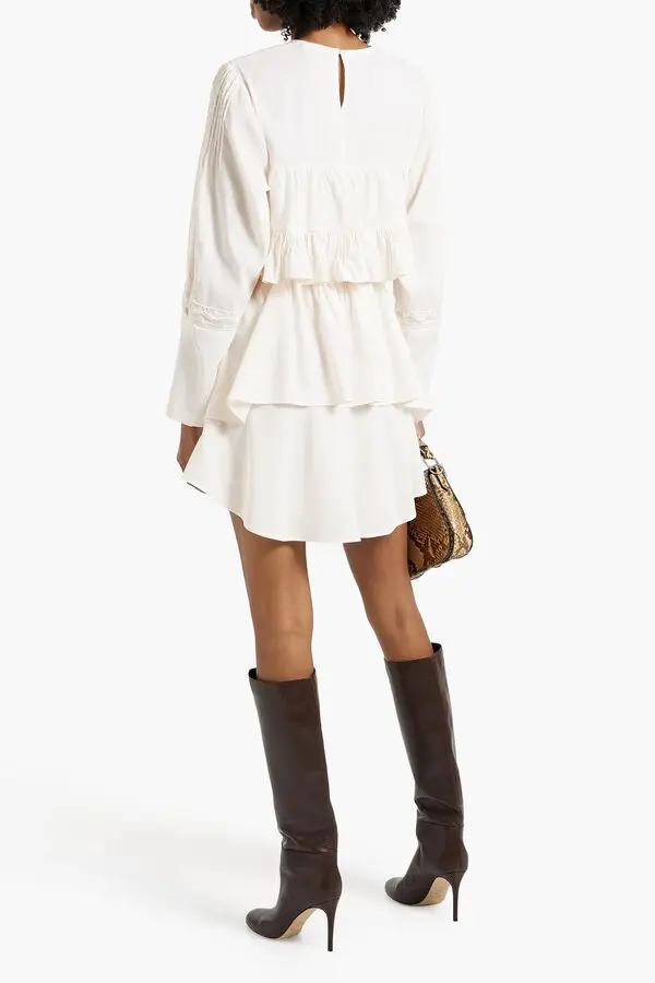 IRO PARIS Micha Mesh-paneled Tiered Crepe Mini Dress