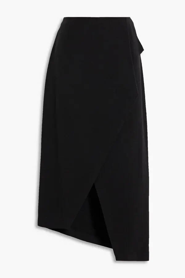IRO PARIS Jelena Wrap-effect Grain De Poudre Midi Skirt - Black