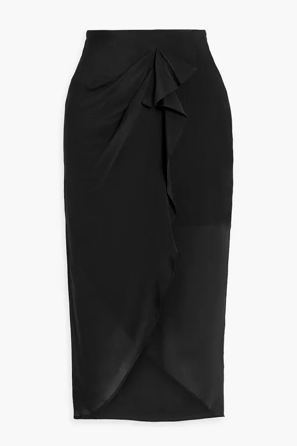 IRO PARIS Gyselle Draped Silk Crepe De Chine Midi Skirt - Black