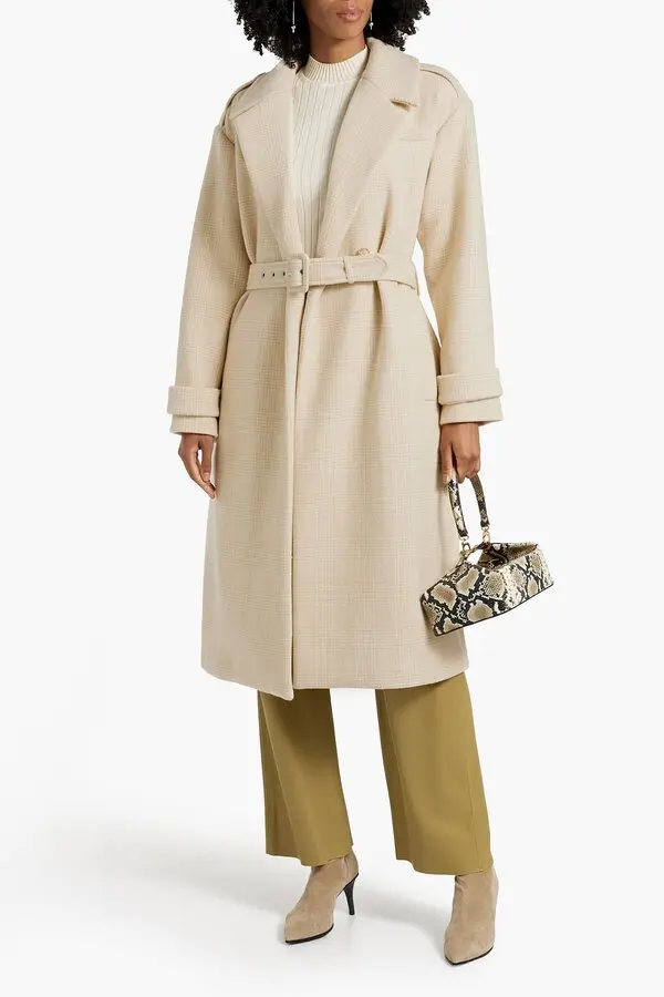 Paige Derenne Belted Prince Of Wales Checked Coat