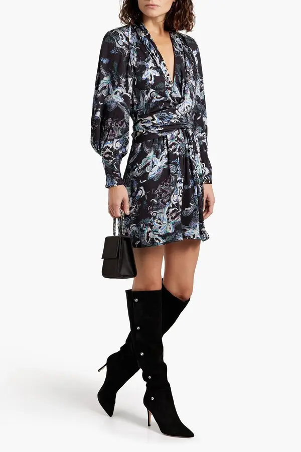 IRO PARIS Camolla Wrap-effect Printed Twill Mini Dress