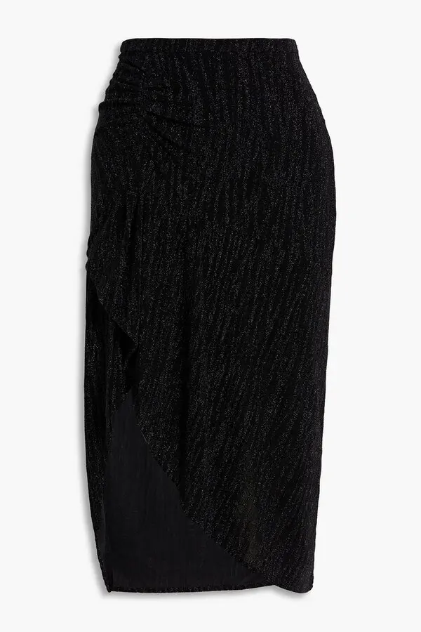 IRO PARIS Cinder Ruched Metallic Jacquard-knit Midi Skirt - Black