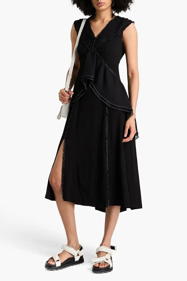 3.1 Phillip Lim Ruffled Topstitched Crepon Midi Dress