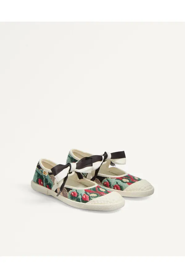 Valentino Garavani Ballerina Sneaker In Jacquard Fabric With Embroidery - Floral
