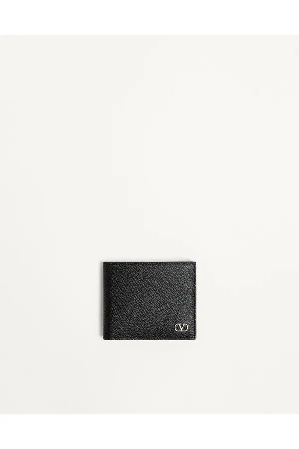 Valentino Garavani Vlogo Signature Grainy Calfskin Wallet - Black