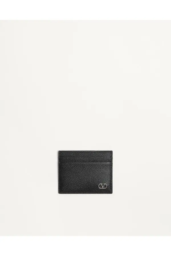 Valentino Garavani Vlogo Signature Cardholder In Grainy Calfskin - Black