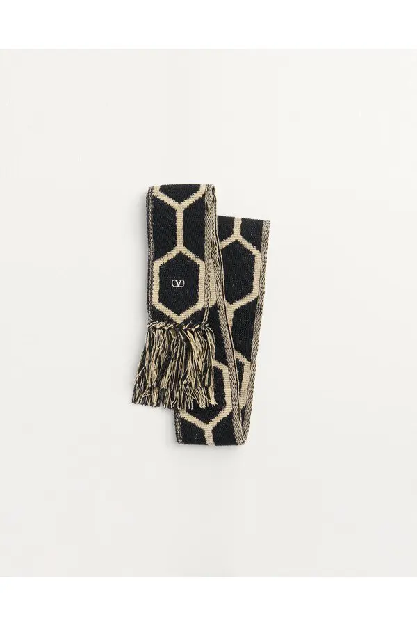 Valentino Garavani Antibes Cotton Scarf With Fringe - Black