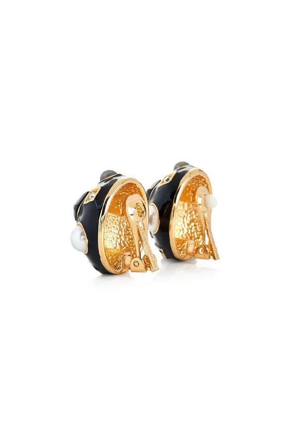KENNETH JAY LANE Black Enamel Domed Earrings