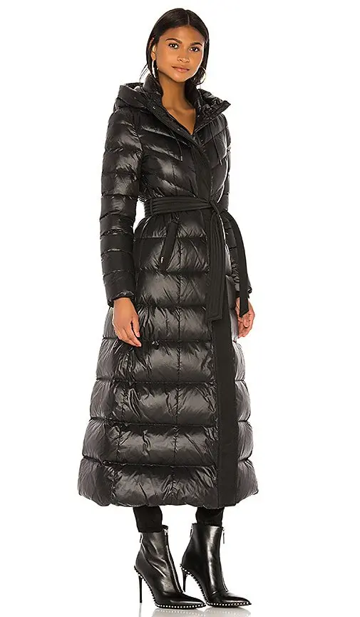 Mackage Long Down Puffer Coat With Hood And Belt