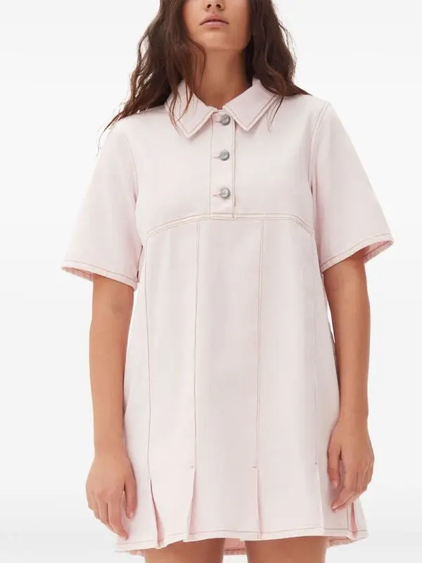 Ganni Pleat-Hem Denim Mini Dress - Pink - 64% Off | Editorialist