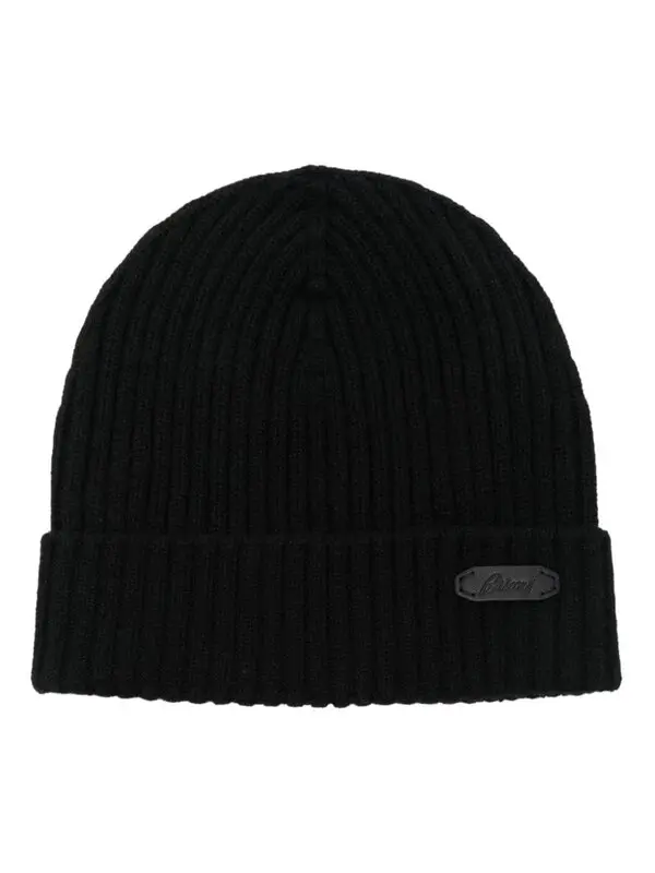 Brioni Logo-patch Beanie - Black