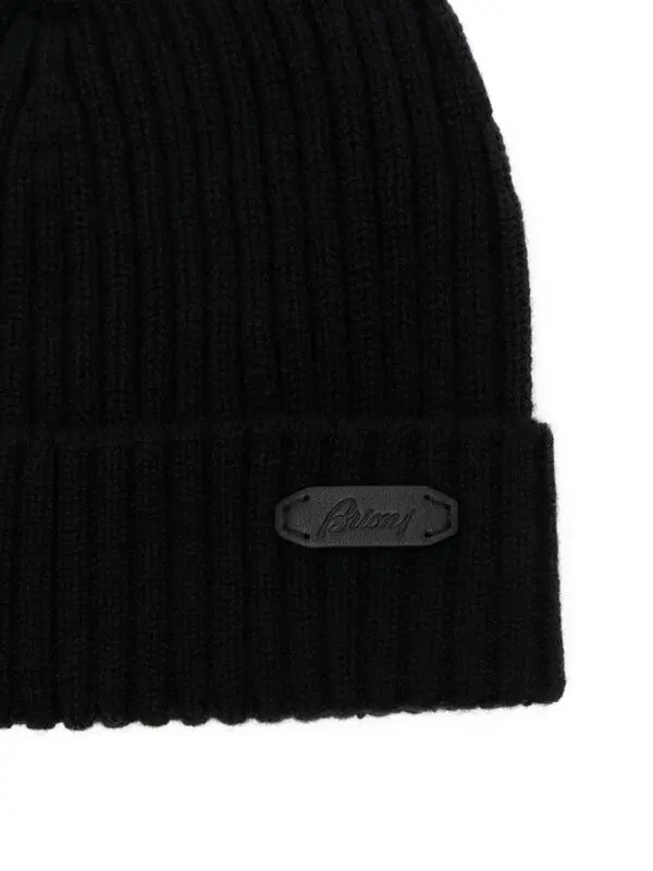 Brioni Logo-patch Beanie - Black
