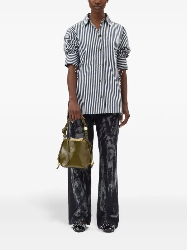 GANNI Striped Poplin Shirt - Black